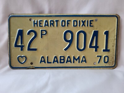 VINTAGE 1970 ALABAMA Heart of Dixie License Plate 12222 $33.95 ...