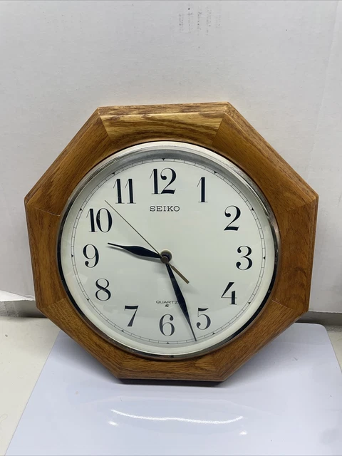 SEIKO QXA102BC OCTAGONAL Solid Oak Wall 12'' Clock Battery Powered ...