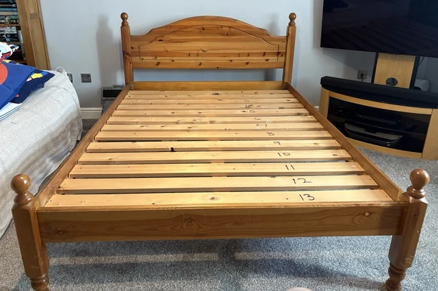 PINE DOUBLE BED Frame 4'6" - Solid Pine Natural £16.15 - PicClick UK