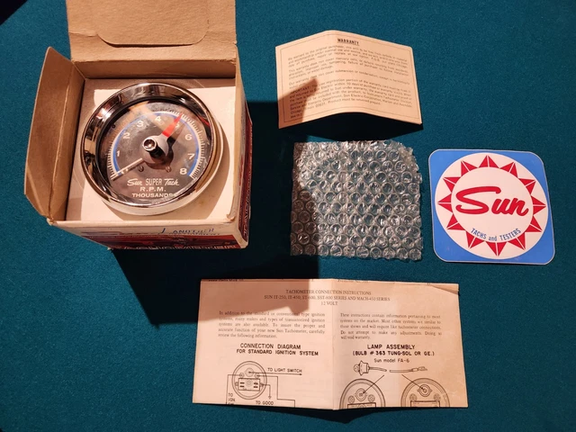 NOS SUN SUPER Tach 8K RPM Tachometer SST-802 V8 8 Cylinder Blue Line ...