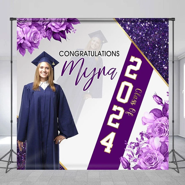 FLORAL PURPLE CUSTOM Photo Graduation Party Backdrop $37.79 - PicClick AU