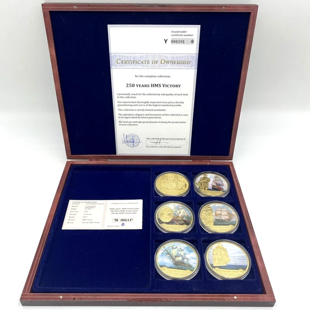 WINDSOR MINT BOXED 250 Years HMS Victory 6 x Gold Plated Complete Coin ...
