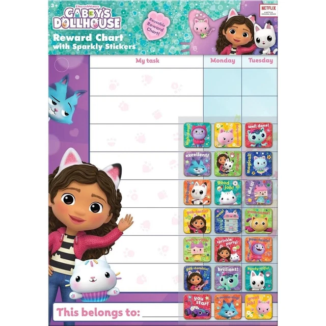 GABBY'S DOLLHOUSE EVERYDAY Reward Chart with Stickers £5.99 - PicClick UK