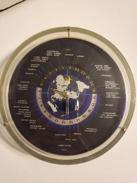 LORD KING QUARTZ World Time Clock w/ Airplane Second Moves Japan Made ...