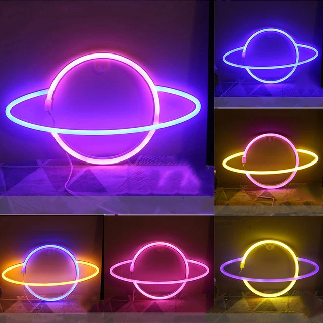BATTERY POWERED PARTY 2 IN 1 LED Planet Shaped Sign Lamp Neon Light ...