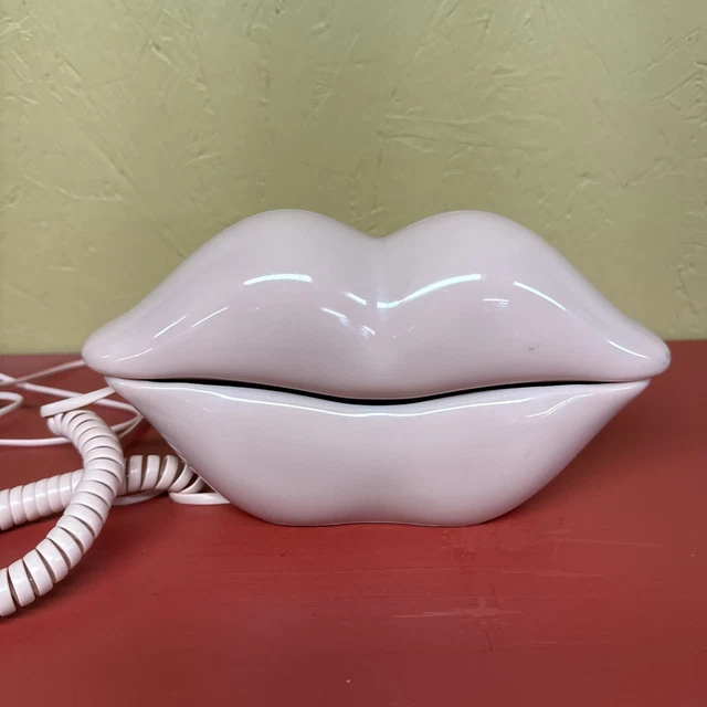 RETRO LANDLINE LIGHT Pink Corded Lip Phone Push Button Free Standing £ ...