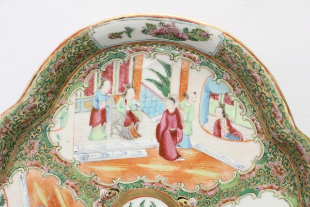 ATQ CHINESE QING Famille Rose Medallion Tri-Shaped Porcelain PLATE 27cm ...