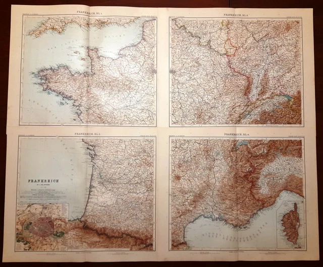 ANTIQUE MAP FRANCE in 4 SHEETS before WW1 1905 Old print £82.39 ...