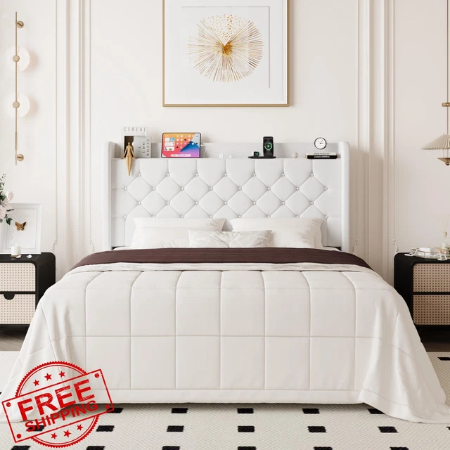 ALLEWIE WHITE QUEEN Bed Frame Storage Headboard £185.55 - PicClick UK