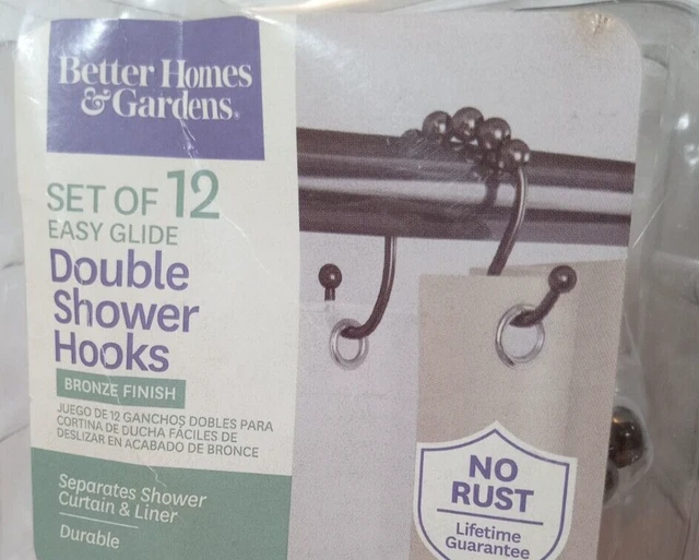BETTER HOMES GARDENS Bronze Double Easy Glide Shower Hooks 12-Pack No ...