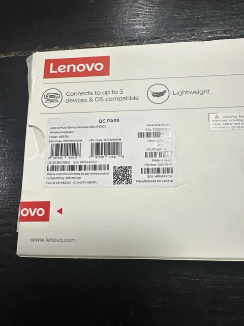 LENOVO MULTI-DEVICE WIRELESS Keyboard (KB331U) Luna Grey (NEW/OPEN-BOX ...