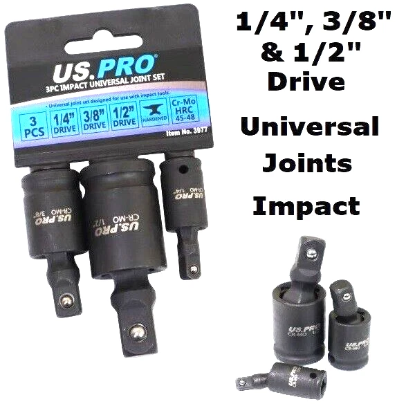 US PRO IMPACT Universal Joint Socket Set Wobble Joint UJ 1/4 3/8 1/2 ...