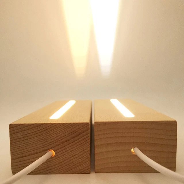 DIY NIGHT LIGHT Base Wooden Rechargeable LED Lights Display Stand Lamp ...