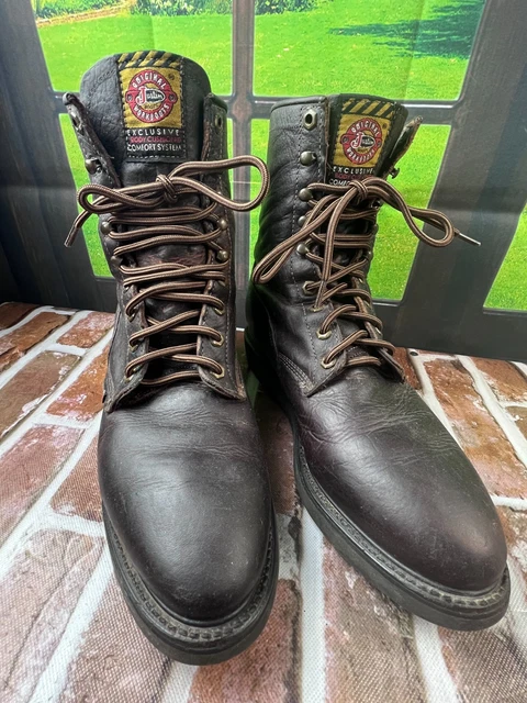 JUSTIN ORIGINAL BROWN Leather Work Boots Men's size 10.5 EE £82.26 ...