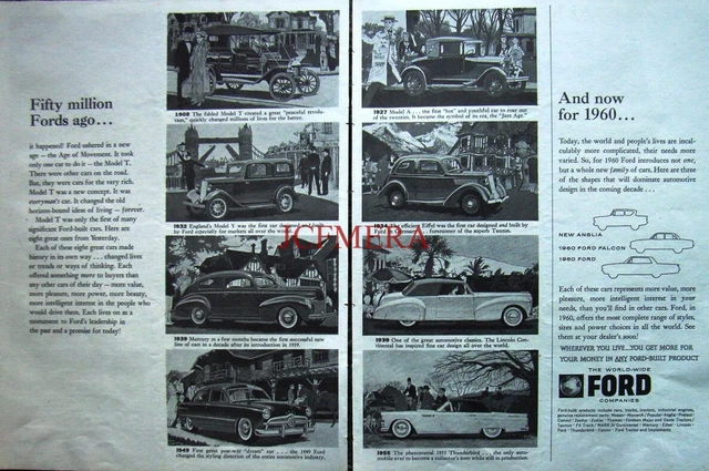 FORD MOTOR CARS 'Evolution From Model T to date', Original 1959 Advert ...