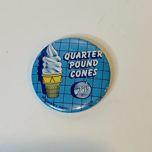 VINTAGE 80S MCDONALDS Quarter Pound Cone 25 Cents Employee Button ...