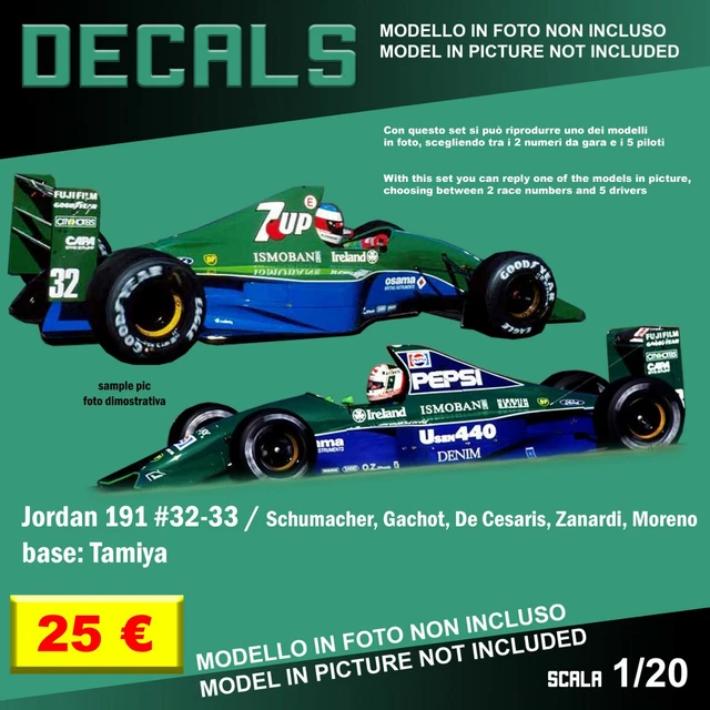 DECALS REPRO F1 Jordan 191 Schumacher Zanardi De Cesaris Gachot Tamiya ...