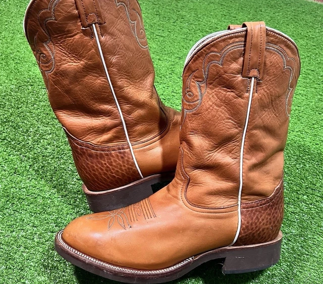 VINTAGE TONY LAMA Boots 10.5 Cognac Boots White Piping USA Made Full ...