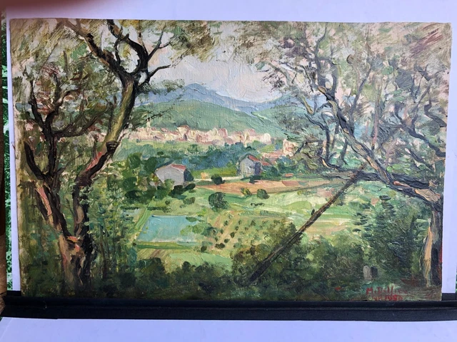 TABLEAU HUILE SUR carton Maurice Delfieu dit Morice "Vue de Saint-Paul de Vence" EUR 230,00 ...