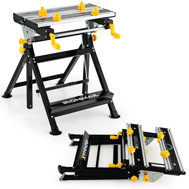 FOLDING WORK TABLE Portable Workbench with Tiltable Platform 7-level ...