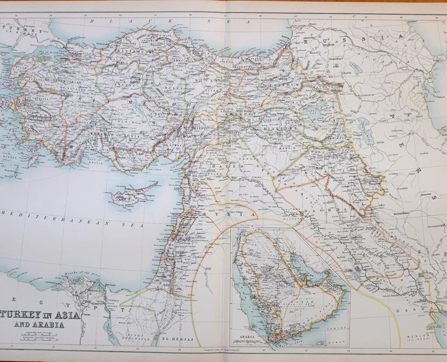 1897 MAPPA ANTICA Turchia IN Asia Arabia Cipro Aidin Kastamuni Sivas ...