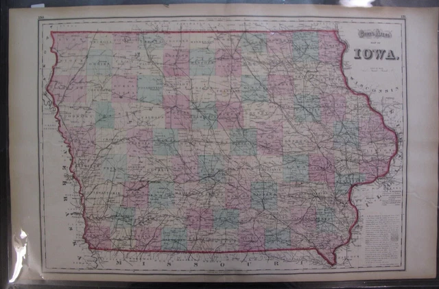 ANTIQUE HAND COLORED Map Gray's Atlas Map of Iowa Des Moines Davenport ...