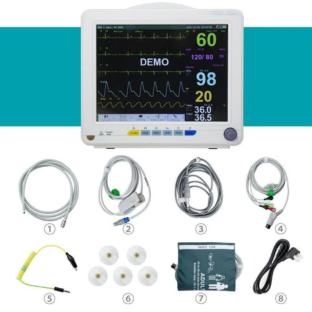 PORTABLE 12'' MEDICAL 6-parameter Patient Monitor Vital Sign Cardiac ...