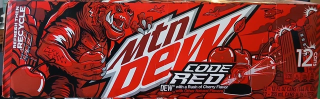 MOUNTAIN DEW CODE Red Soda Pop Soft Drink Mtn Dew 12 fl oz 12 Pack Cans ...