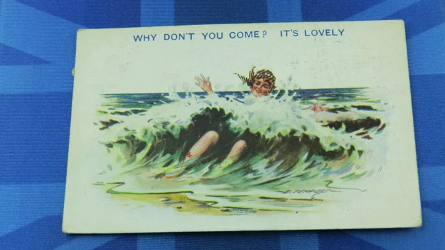 Saucy Bamforth Comic Postcard 1922 Bathing Beauty Swimming Why Dont