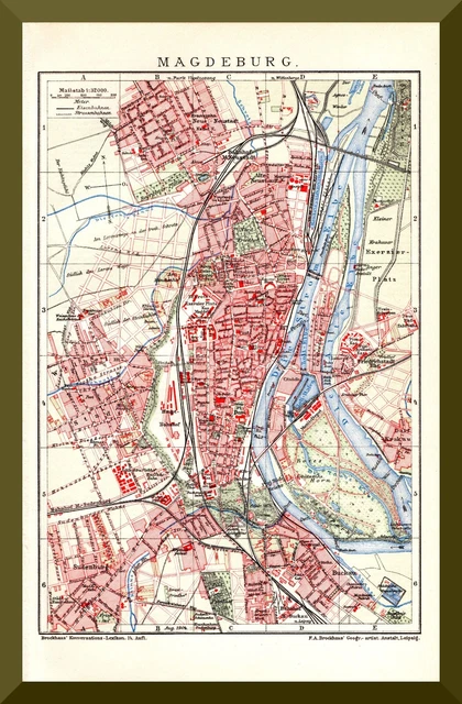 MAGDEBURG + HISTORICAL city map from 1902 + Buckau, Wilhelmstadt ...