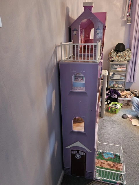 WOODEN BARBIE DOLLS House, with Elevator, Furniture and dolls from ...