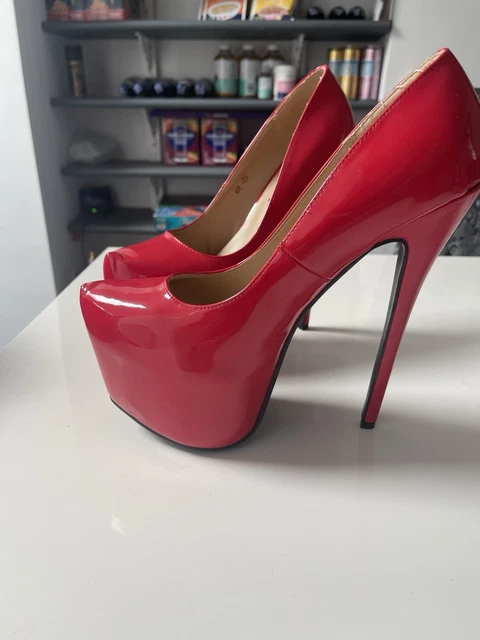 LADIES RED STRIPPER Heels 7” PLATFORM STILETTO HIGH HEELS COURT SHOES ...