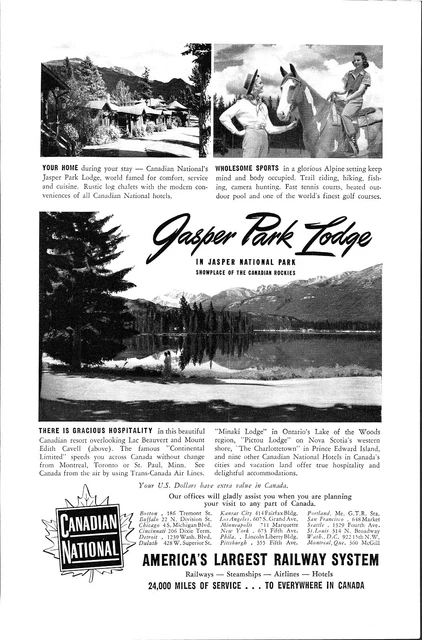 CANADIAN NATIONAL RAILWAY 'Jasper Park Lodge' WW2 ADVERT 1942 Print Ad ...