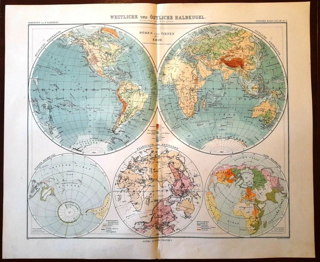 1905 ANTIQUE MAP WORLD MAP IN THE TWO HEMISPHERES PLANISPHERE £44.59 - PicClick UK