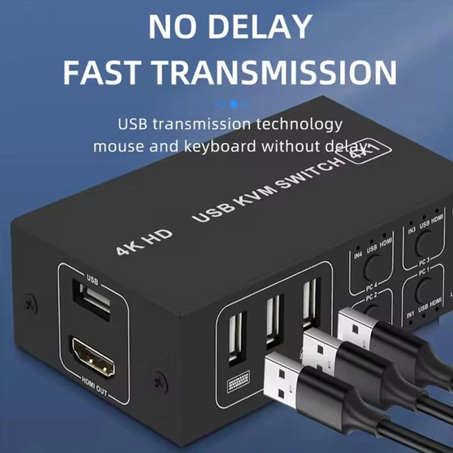 HDMI KVM SWITCH Docking Station Shared Keyboard/Mouse 4 in 1 Out Single ...