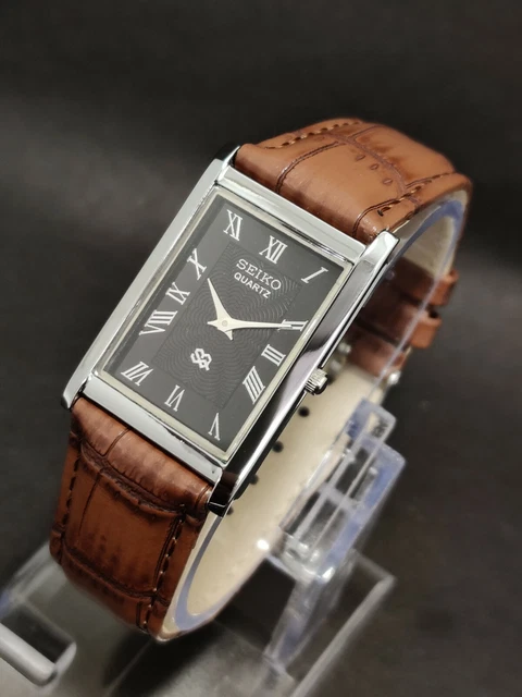 SEIKO QUARTZ SLIM Men's Wrist Watch Roman Dial Japan Made Rectangle ...