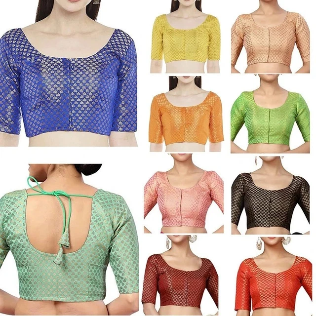WOMEN'S BROCADE DESIGNER Saree Blouse Beautiful Lehenga Crop Top Part ...