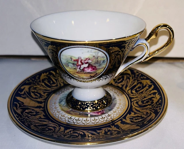 SOVEREIGN FINE CHINA Rare Vintage - Gold Blue & Women Design Teacup and ...
