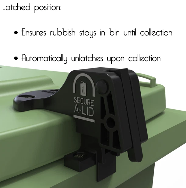 WHEELIE BIN LOCK, wheelie bin, wheelie bin lid lock, gravity lock, bin lid latch EUR 27,44 ...