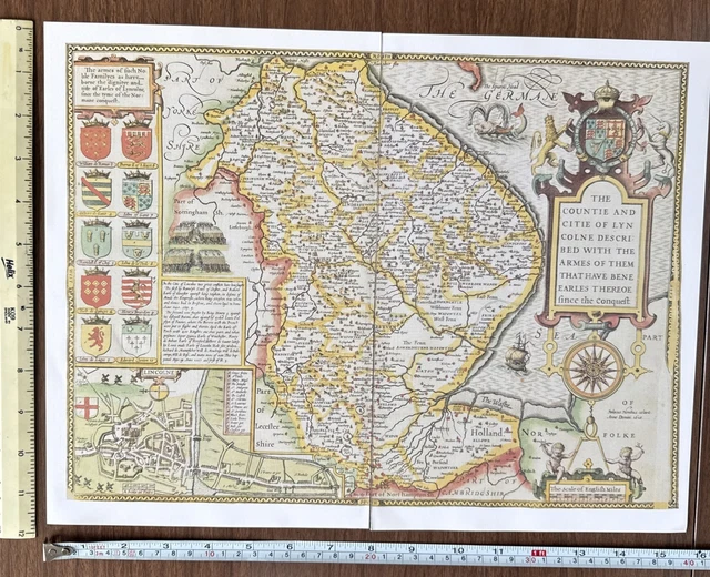 OLD ANTIQUE TUDOR map LINCOLNSHIRE, Lincoln, England Speed 1600's ...