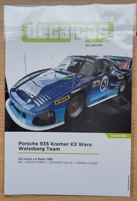 PORSCHE 935 KREMER K3 Wera Weissberg Team Decal-Set zu Nunu-Platz ...