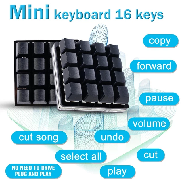 CUSTOM PROGRAMMABLE SHORTCUT Keys Mechanical Keyboard with 16 Keypad ...