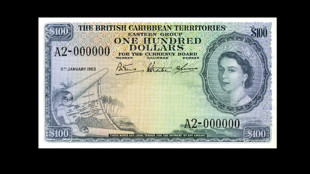 REPRODUCTION RARE BRITISH Caribbean banknote Territories specimen $100 ...