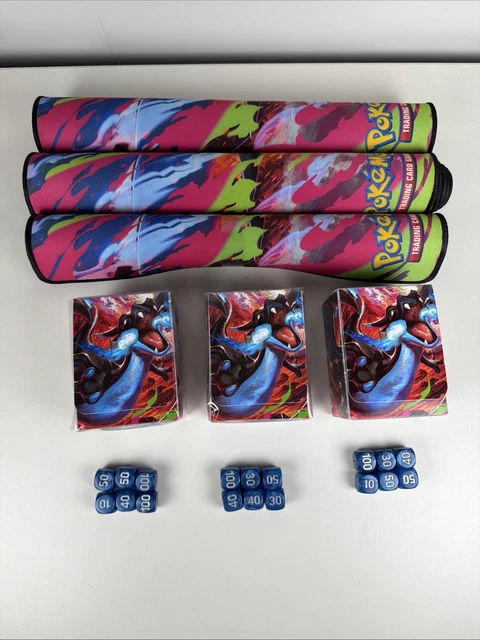 3X MEGA CHARIZARD UPC Game Mat, Deck Box, Dice Phantasmal Flames UPC ...