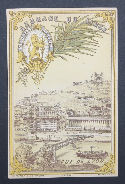 ANCIENNE ÉTIQUETTE AZURAGE DU LINGE vue de Lyon Bleu fixe french label ...