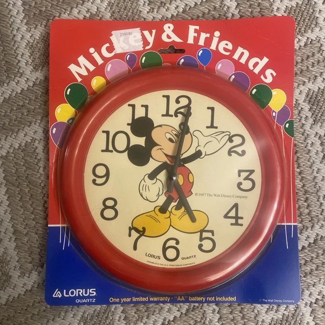 VINTAGE DISNEY MICKEY Mouse Clock Lorus Quartz Red Wall Clock 10” $39. ...