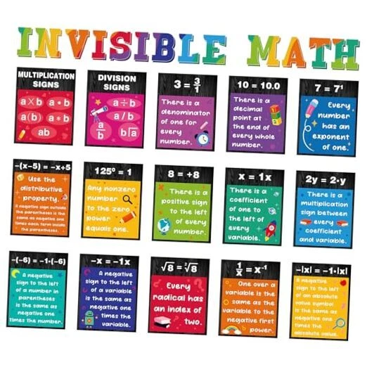 28 PCS EDUCATIONAL Math Posters Math Bulletin Board Set Invisible ...
