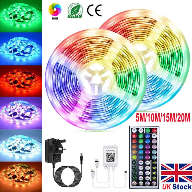 5050 RGB LED Strip Lights 1-20m Colour Change Tape Cabinet Kitchen TV ...
