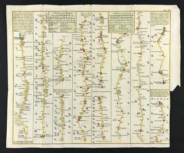 LONDON TO BATH & Wells Road map c1720 by Owen & Bowen antique £75.00 ...