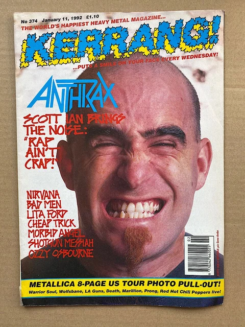 ANTHRAX KERRANG NO.374 Magazine Jan 1992 Scott Ian Cover Uk £7.00 ...
